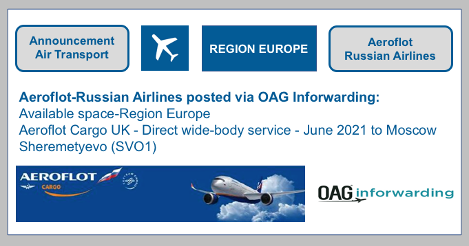Aeroflot-Russian Airlines teilt über OAG-Inforwarding mit: Verfügbare ...