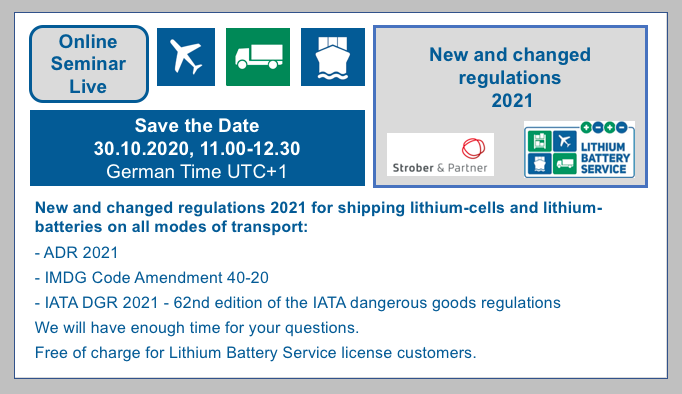 Online-Seminar - Neuerungen 2021 beim Versand von Lithium-Zellen und -Batterien auf allen ...